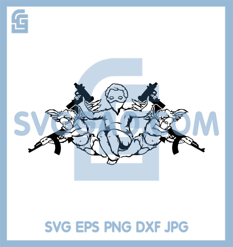 Angel With Gun Svg, Angel Holding Ak47 Svg, Angel Funny Svg