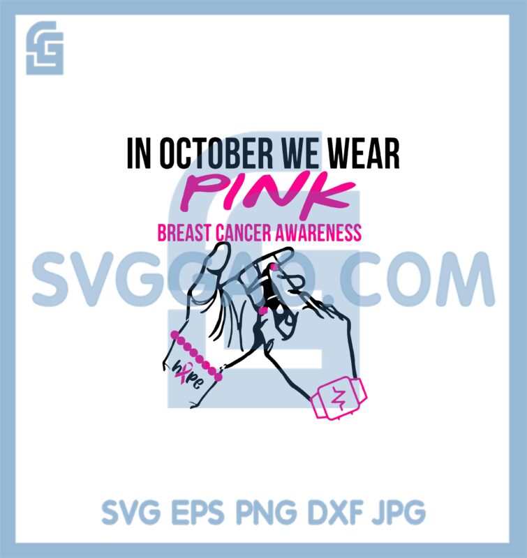 Cancer Heart Rate Clock Svg, In October We Wear Pink Svg, Breast Cancer ...