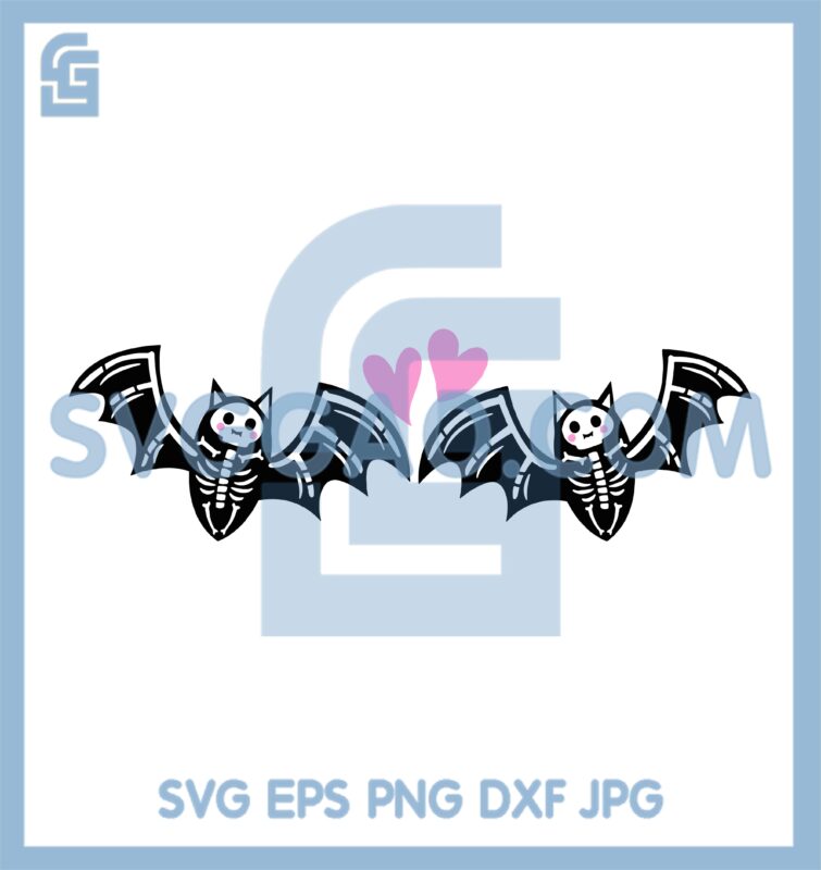 Couple Skeleton Bat Love Svg, Couple Bat Heart Svg