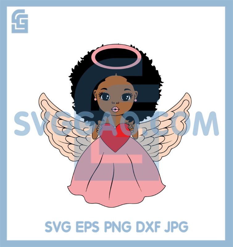 Black Girl Angel Heart Svg, Angel Halo Svg, Afro Girl Svg, Black Girl ...