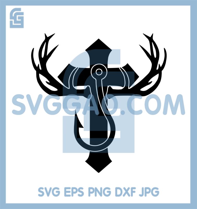 Fish Hook Deer ANTLERS CROSS Svg, Duck Hunting Logo Fish Svg