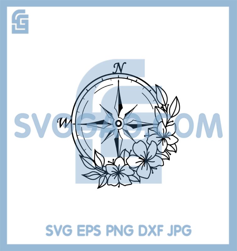 Floral Compass Svg, Nautical Compass Svg, Adventure Svg, Compass With ...