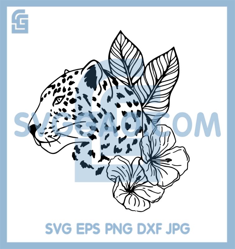 Floral Leopard Svg, Leopard Svg, Floral Tropical Summer Leopard Face ...