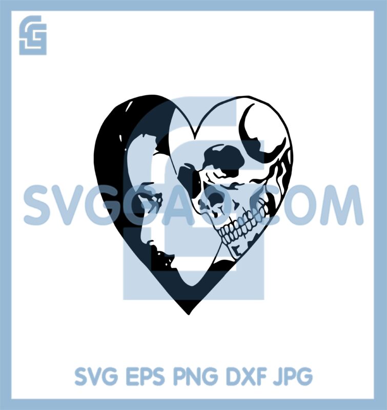 Gril Skull Face Heart Svg, Gril Skull Gothic Heart Svg – SVGGAO