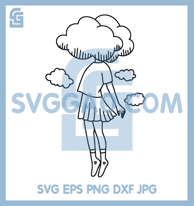 Head In The Clouds Cute Svg, Dream Head Svg, Minimalist Head Svg