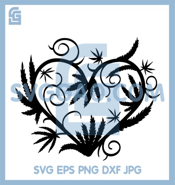 Heart Marijuana Plant Svg File, Heart Shape Cannabis Svg