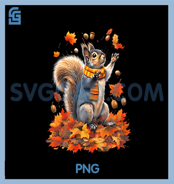 Cute Squirrel With Fall Leaves Autumn Animal Thanks giving PNG – SVGGAO