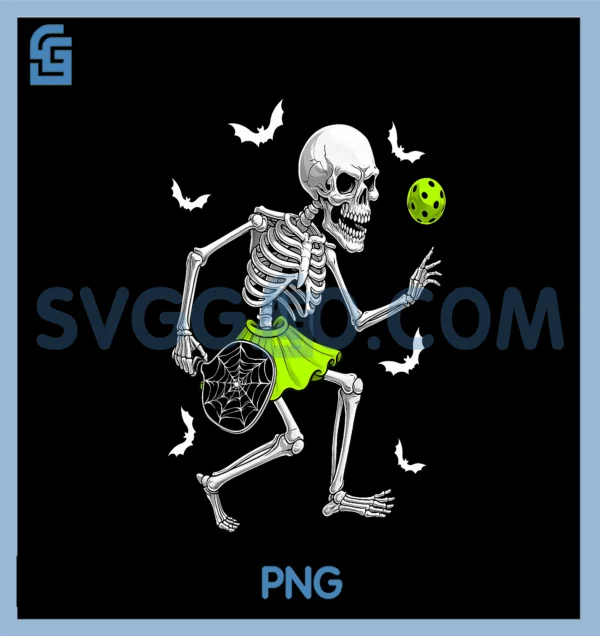 Funny Skeleton Playing Pickleball Halloween Day Women Girls PNG ...