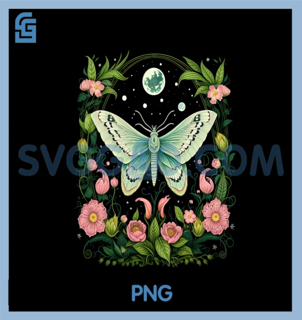 Goblincore Moth And Butterfly Moonphases Flowers Cottagecore PNG ...