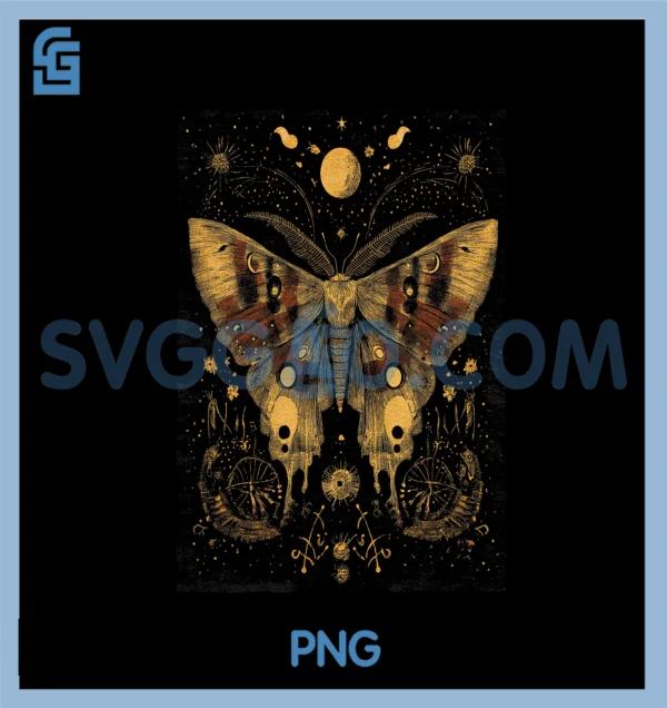 Moon Sun Goblincore Moth & Butterfly Moonphase Cottagecore PNG ...