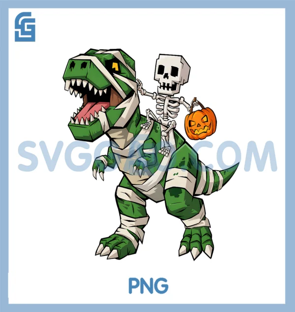 Skeleton Riding Mummy Dinosaur T rex PNG, Halloween Funny Gamer PNG ...