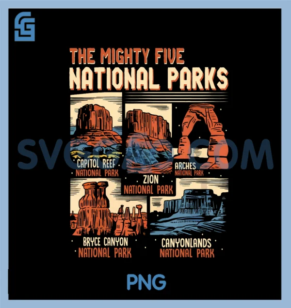 Vintage Utah Mighty Five 5 PNG, National Parks Hiking Camping PNG – SVGGAO
