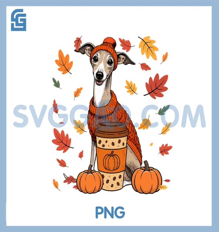 Whippets Wearing Sweater Coffee PNG, Thanksgiving Autumn Owner PNG