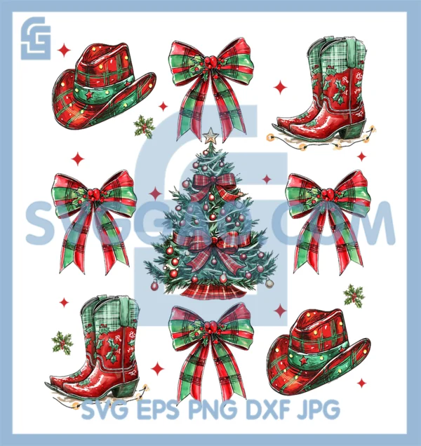 Howdy Christmas Plaid Coquette Bow PNG, Cowgirl Boot Western Xmas PNG ...