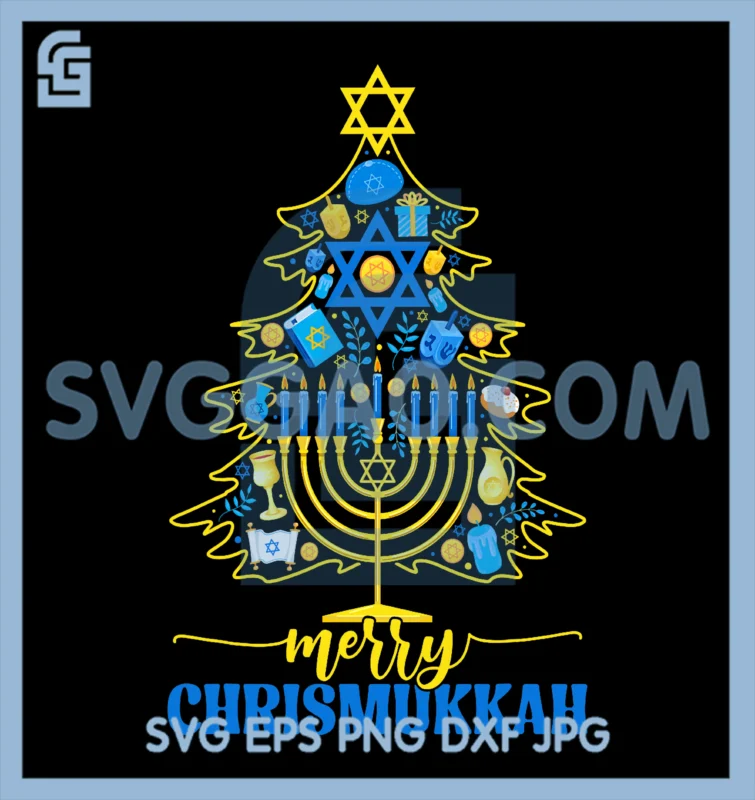 Merry Happy Chrismukkah PNG, Christmas Hanukkah Menorah Xmas Tree PNG