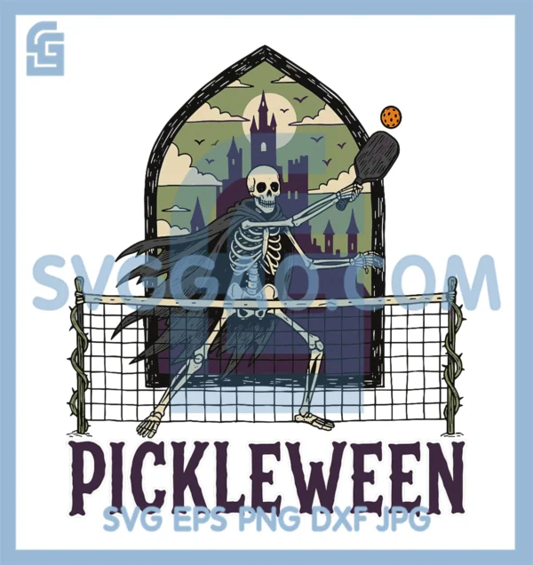 Pickleween Pickleball PNG, Halloween Skeleton Goth PNG