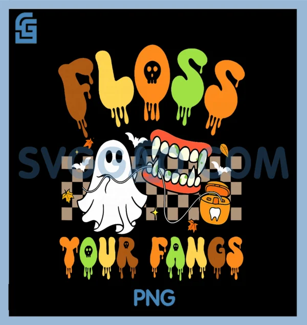 Retro Funny Teeth Floss Your Fangs PNG, Dentist Dental Halloween PNG ...