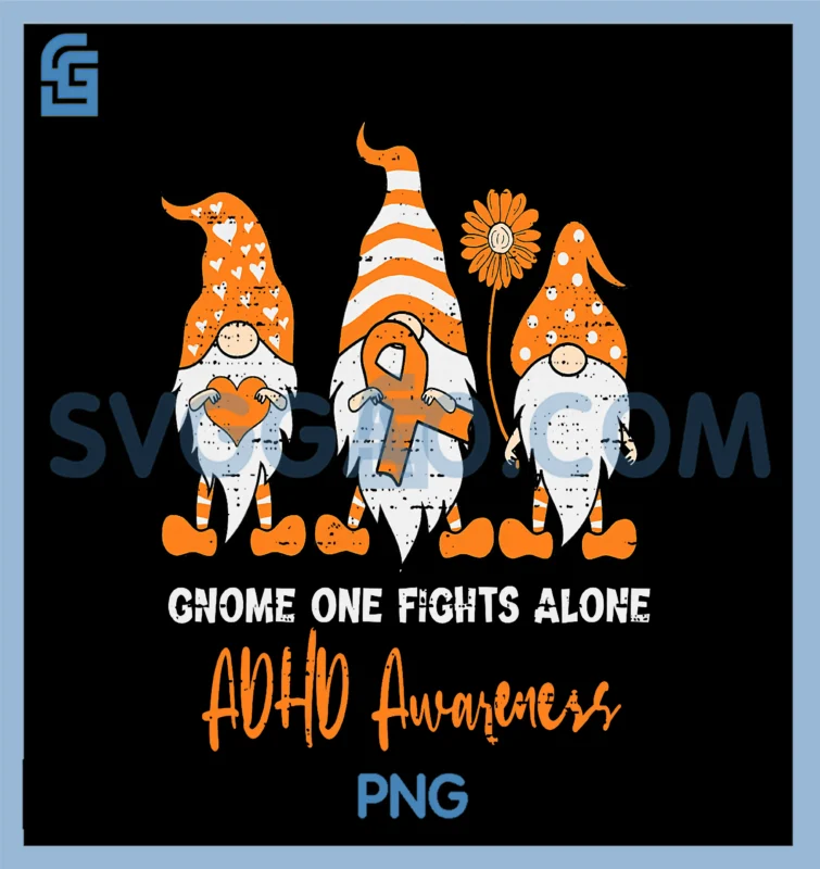 ADHD Awareness PNG, Gnome Ribbon Orange Suppport PNG