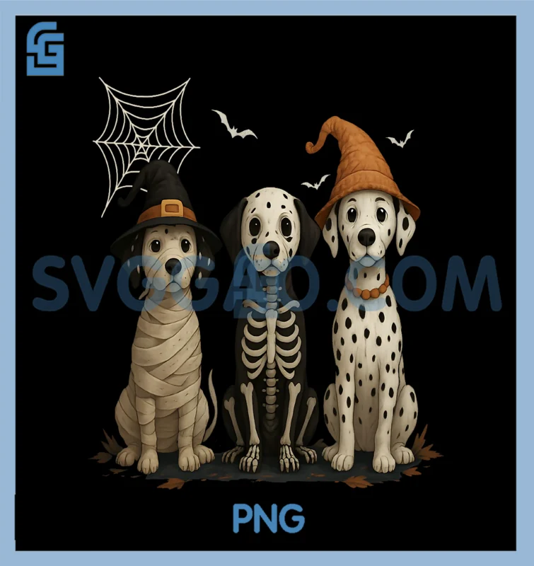 Cute Dalmatian Halloween PNG, Skeleton Ghost PNG, Funny Halloween PNG