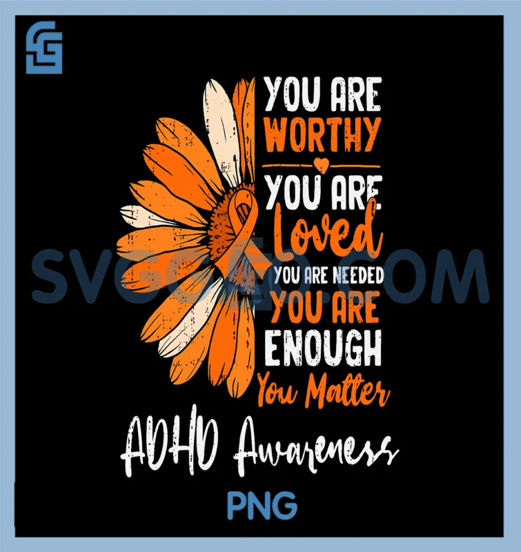 Motivational ADHD Awareness PNG, Sunflower Ribbon Orange Suppport PNG