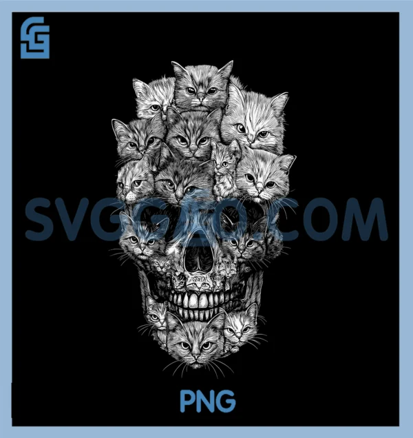 A Skull But It’s Cats Kitty PNG, Skeleton Halloween Cat Skull PNG – SVGGAO
