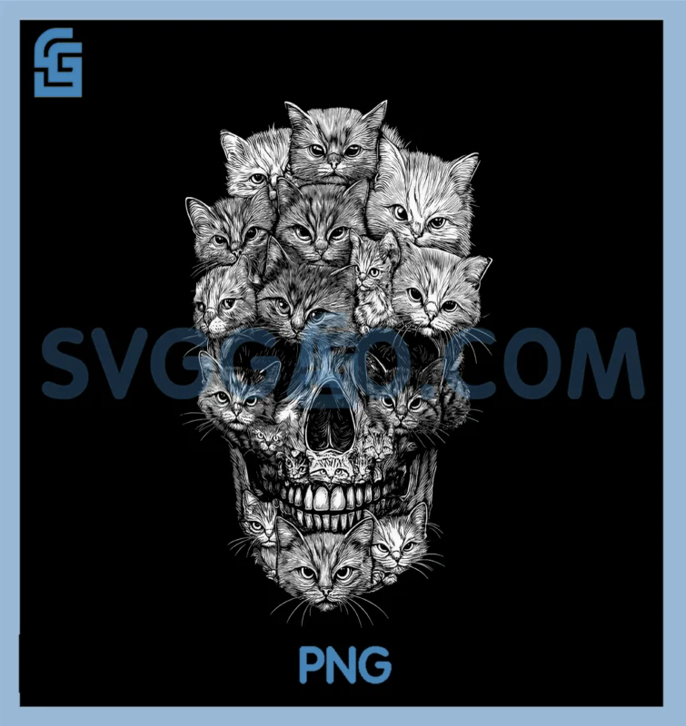 A Skull But It's Cats Kitty PNG, Skeleton Halloween Cat Skull PNG
