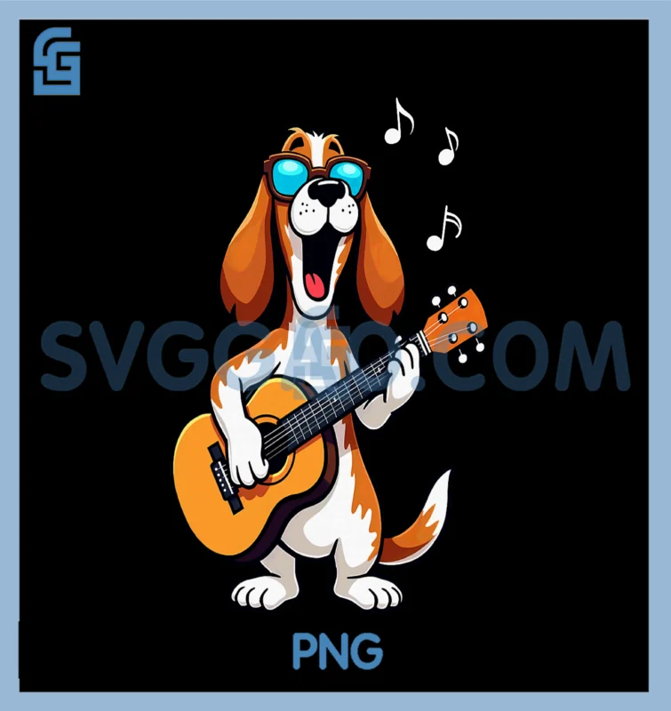 Basset Hound Dog PNG, Singing And Playing Ukulele Guitar PNG