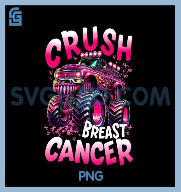 Crush Breast Cancer PNG, Monster Truck Pink Awareness PNG