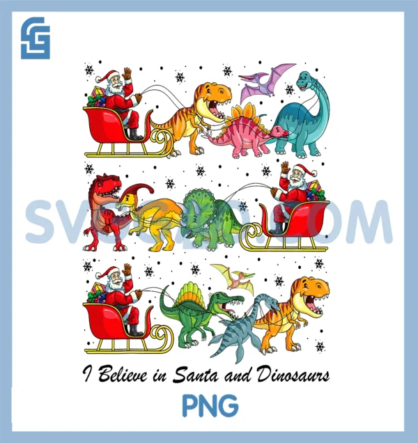 I Believe In Santa And Dinosaur PNG, Merry Christmas PNG