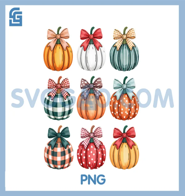Coquette Bow Pumpkin Season PNG, Thanksgiving Autumn Fall Leaves PNG