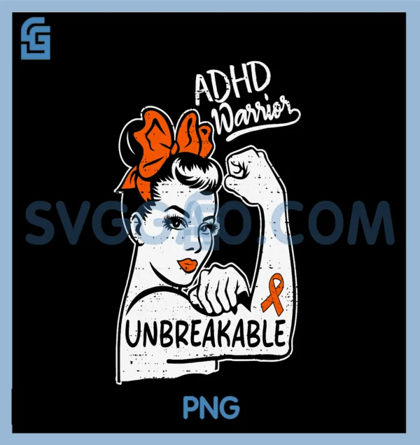 Womens ADHD Warrior PNG, Awareness Ribbon Orange Suppport PNG – SVGGAO