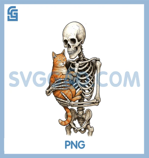 Skeleton Hugging Cat Halloween PNG, Cats Lover Cat Mom Cat Dad PNG