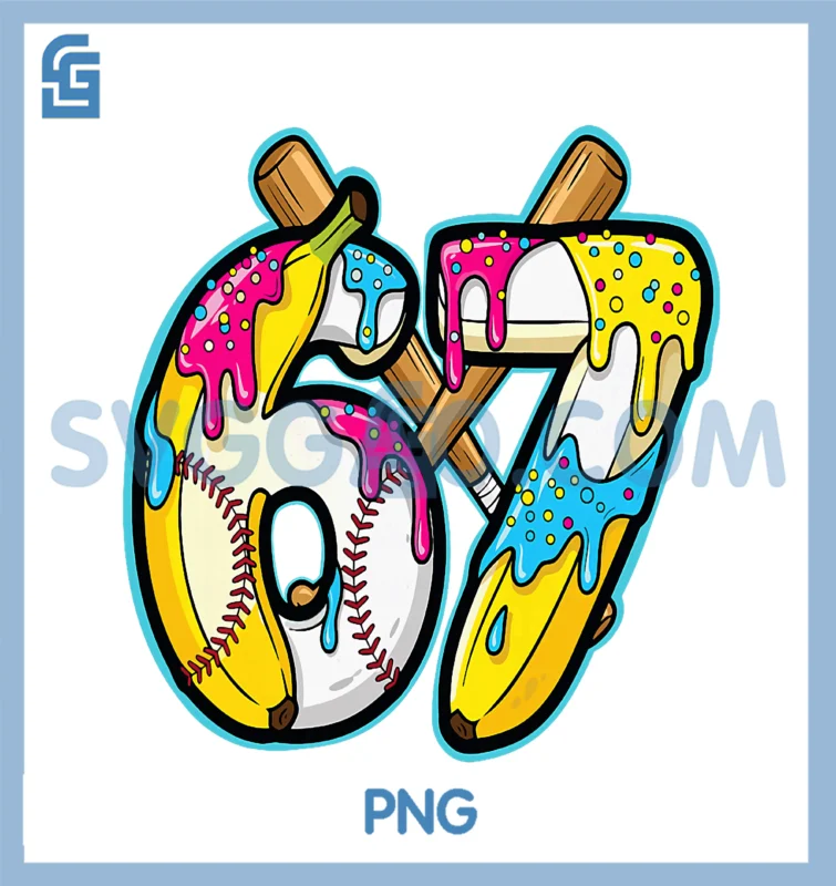 Funny Banana 67 Ice Cream PNG, Drip Meme Six Seven PNG, Gen Alpha Art PNG