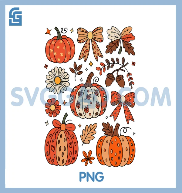 Fall Boho Floral Pumpkin PNG, Coquette Bow Thanksgiving Vintage PNG ...