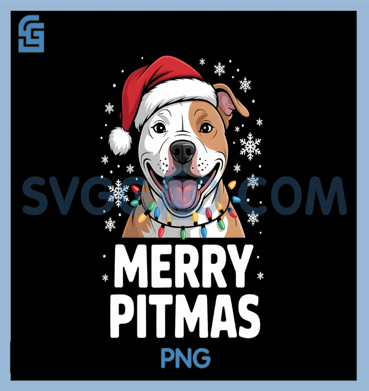 Merry Pitmas Funny PNG, Pitbull Dog Lover PNG, Christmas Holiday PNG