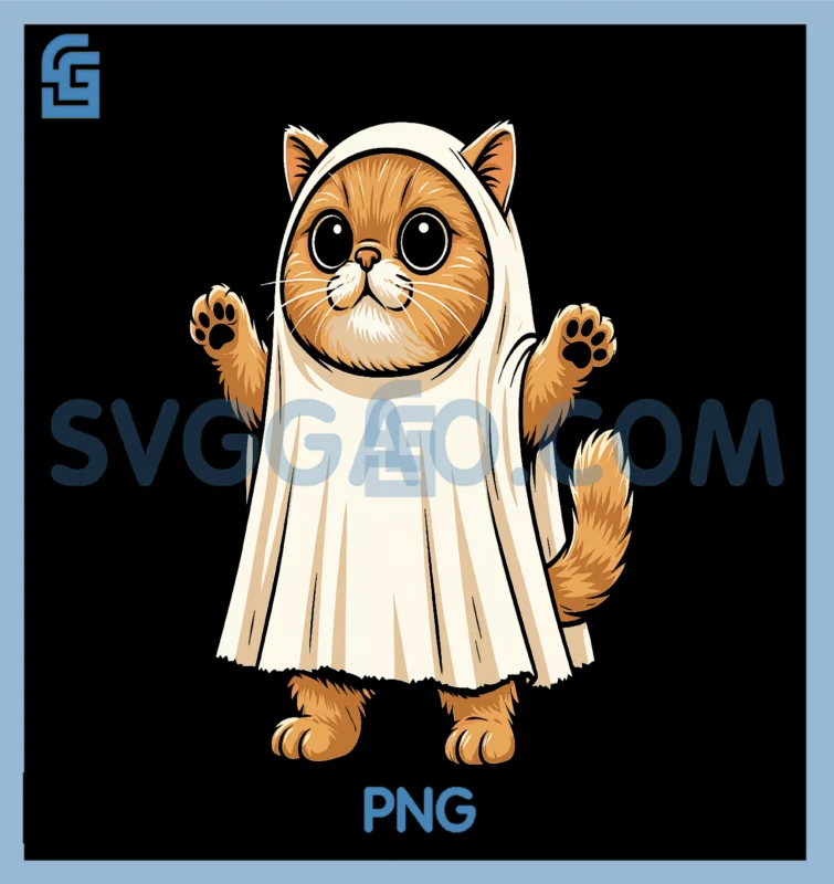 Sheet Ghost Cat PNG, Funny Halloween PNG