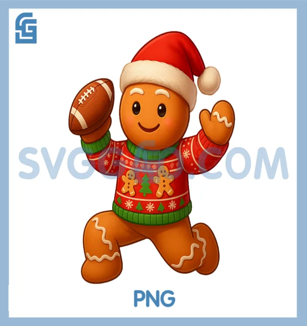 Gingerbread Man Playing PNG, American Football Christmas PNG