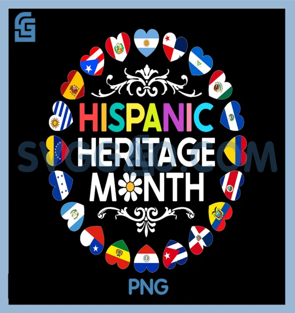 National Hispanic Heritage Month PNG, All Countries Flags Hearts PNG ...