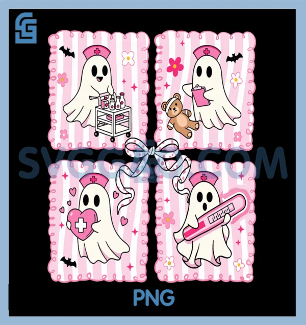 Preppy Pink Nurse Ghost PNG, Coquette Cute Halloween PNG