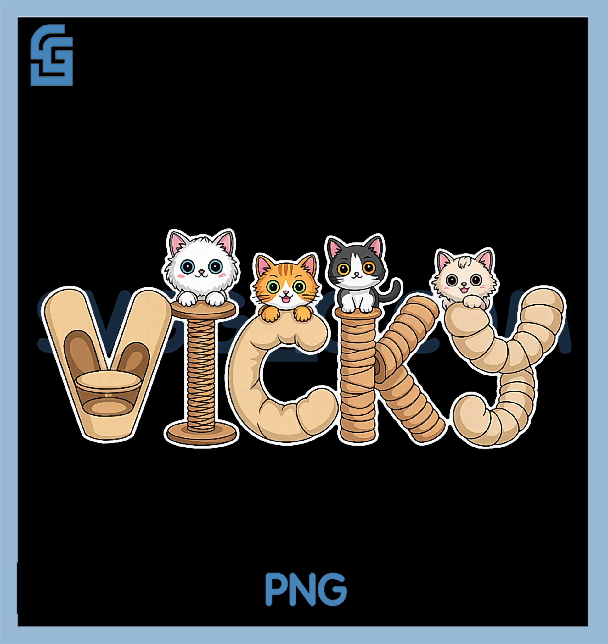 Vicky Cat Trees PNG, Personalized Cute Name Word Art PNG