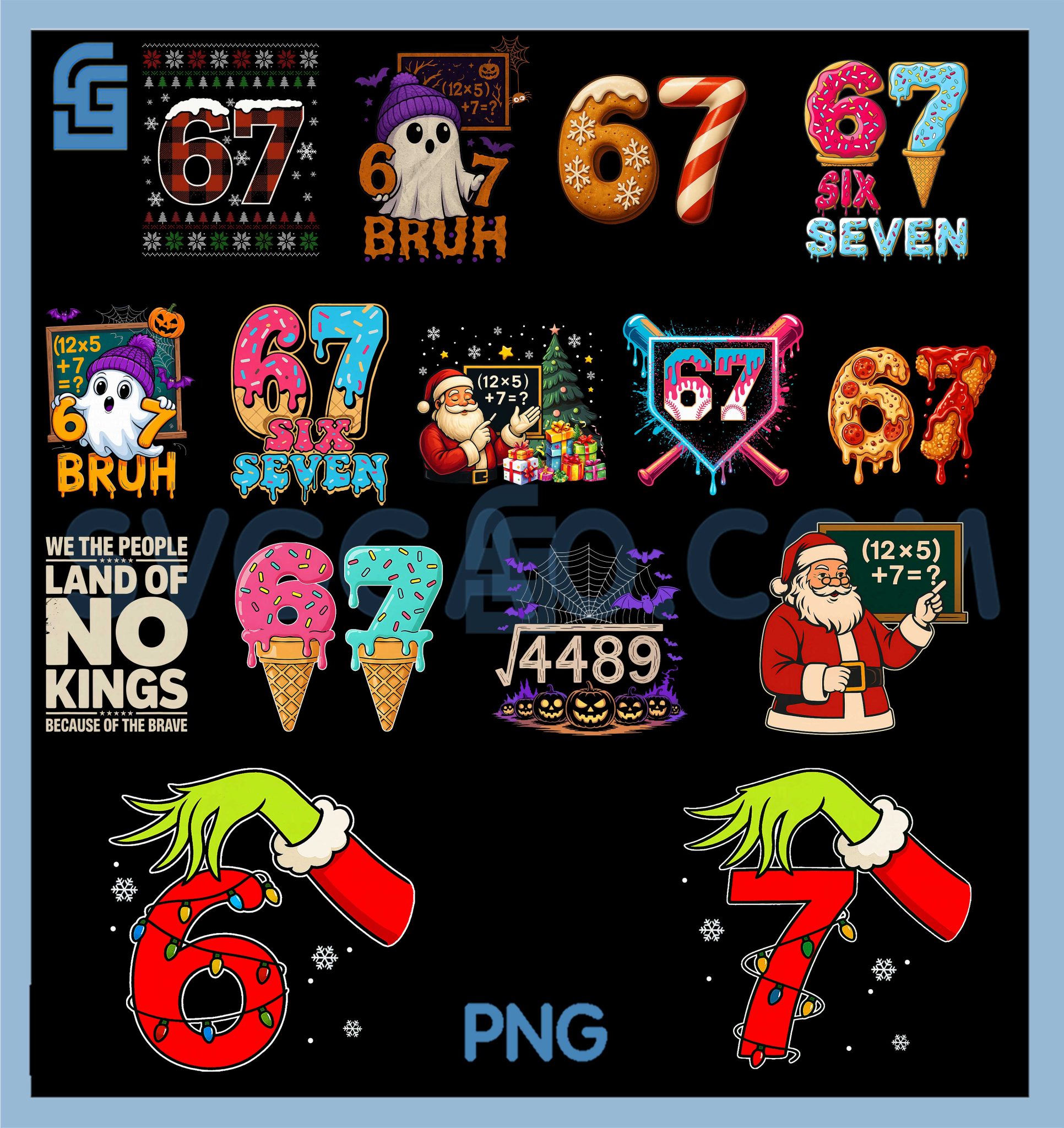 67 Six Seven Bundle PNG, 6-7 Gingerbread Candy PNG Bundle, Cane ...