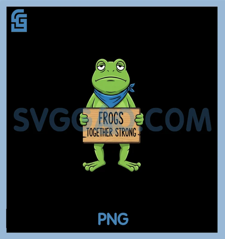 Funny Frog Together Strong PNG, Meme Cartoon Digital Art PNG