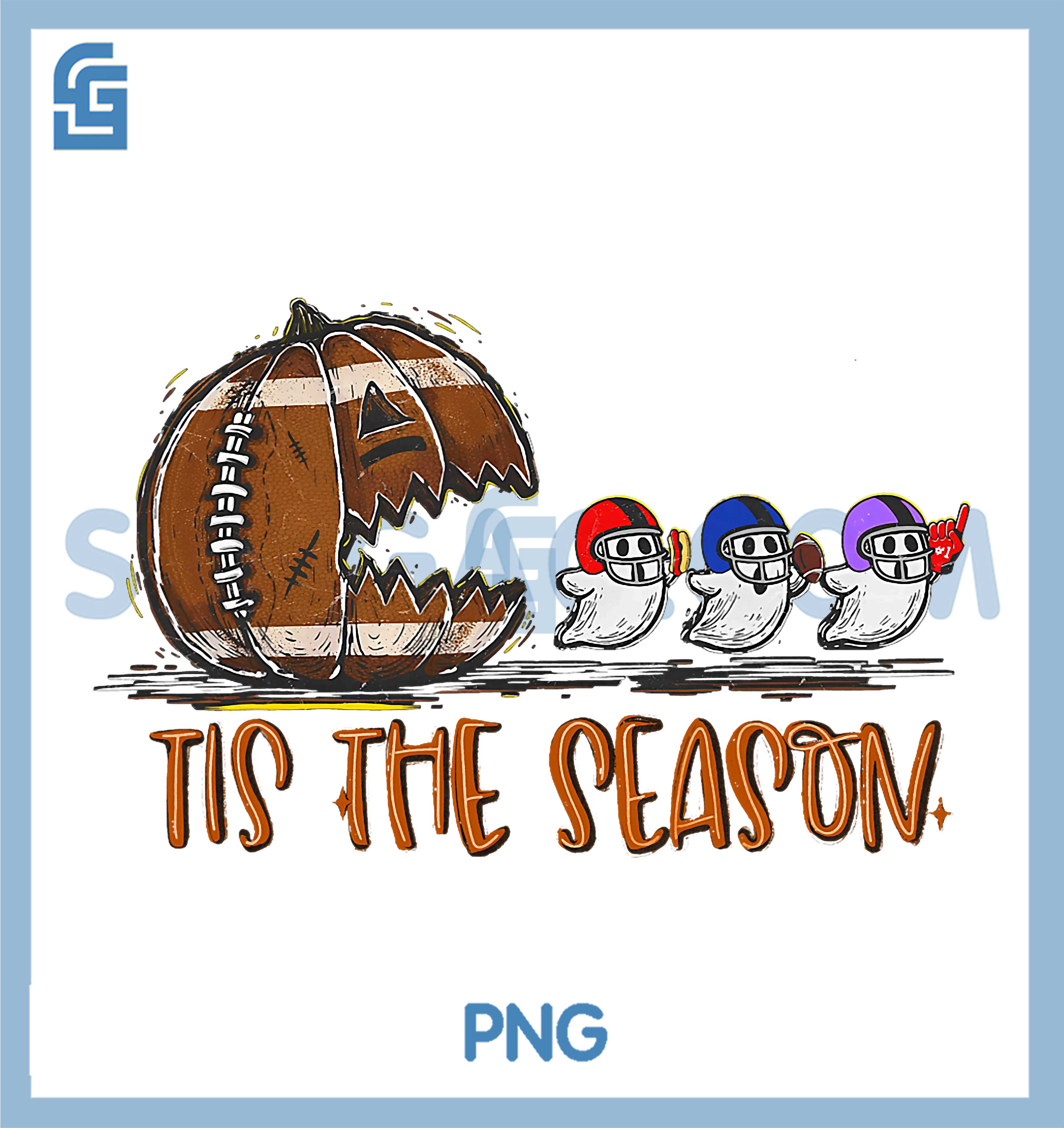 Tis The Season Football PNG, Pumpkin Ghost Boo Halloween PNG