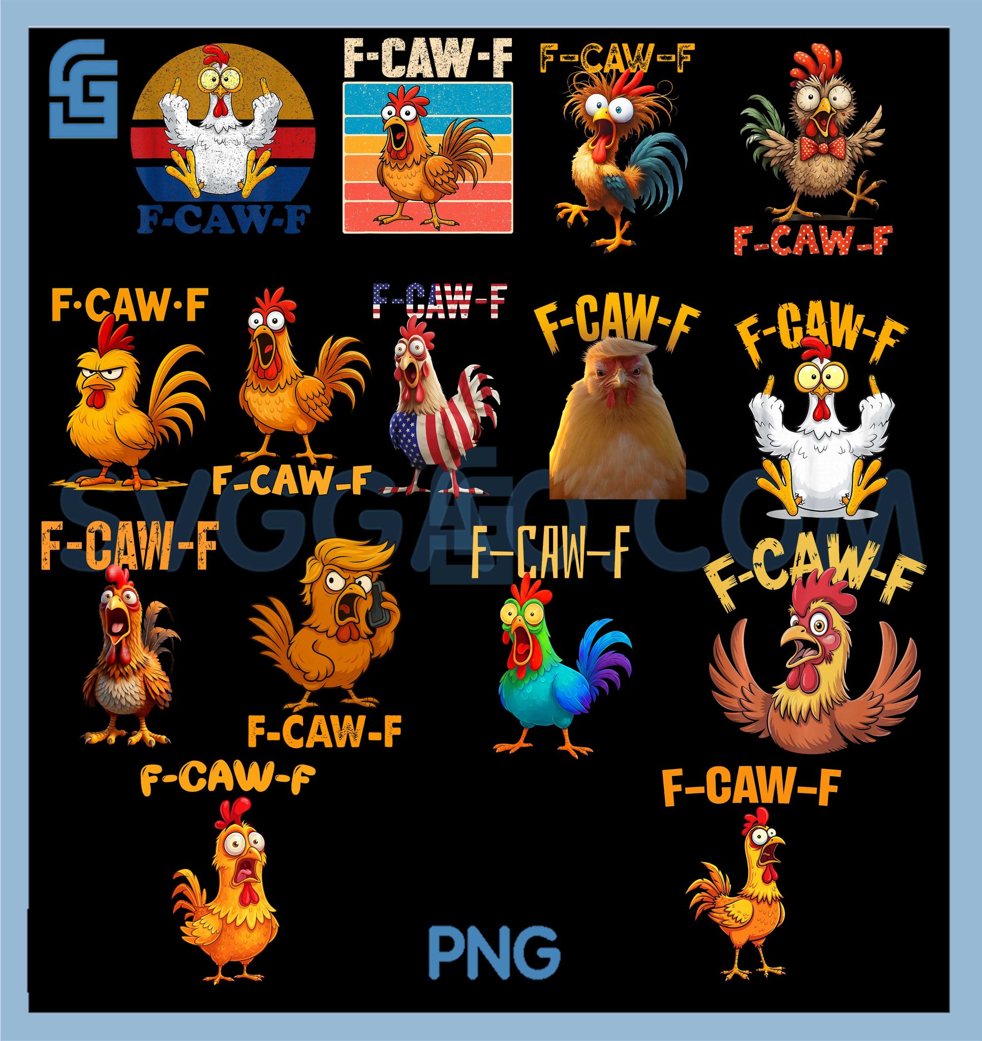 F-Caw-F Funny Chicken PNG Bundle, Humor F-Caw-F Bundle PNG, Quote ...