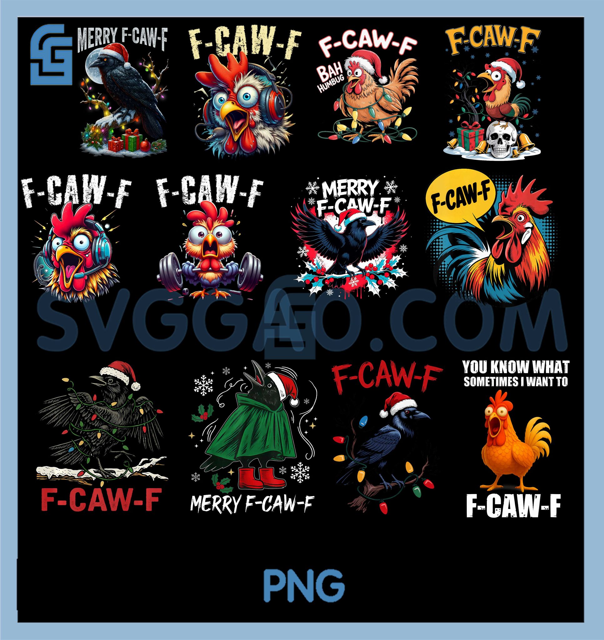 F-CAW-F Funny Angry PNG Bundle, Rooster Humor Graphic Bundle PNG – SVGGAO