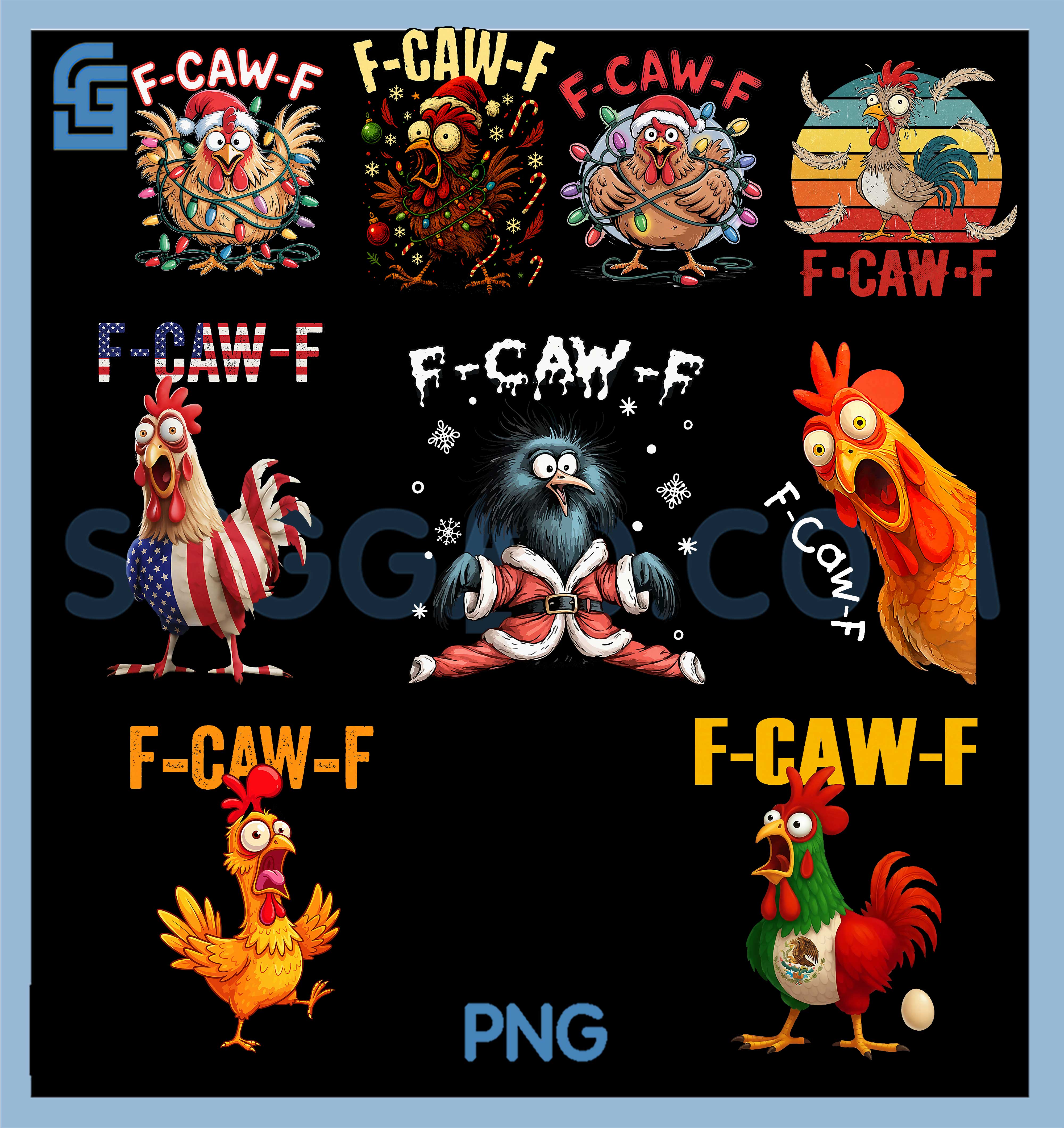 Funny F-Caw-F Chicken PNG Bundle, Rooster Pun Meme Dark Humor Bundle PNG