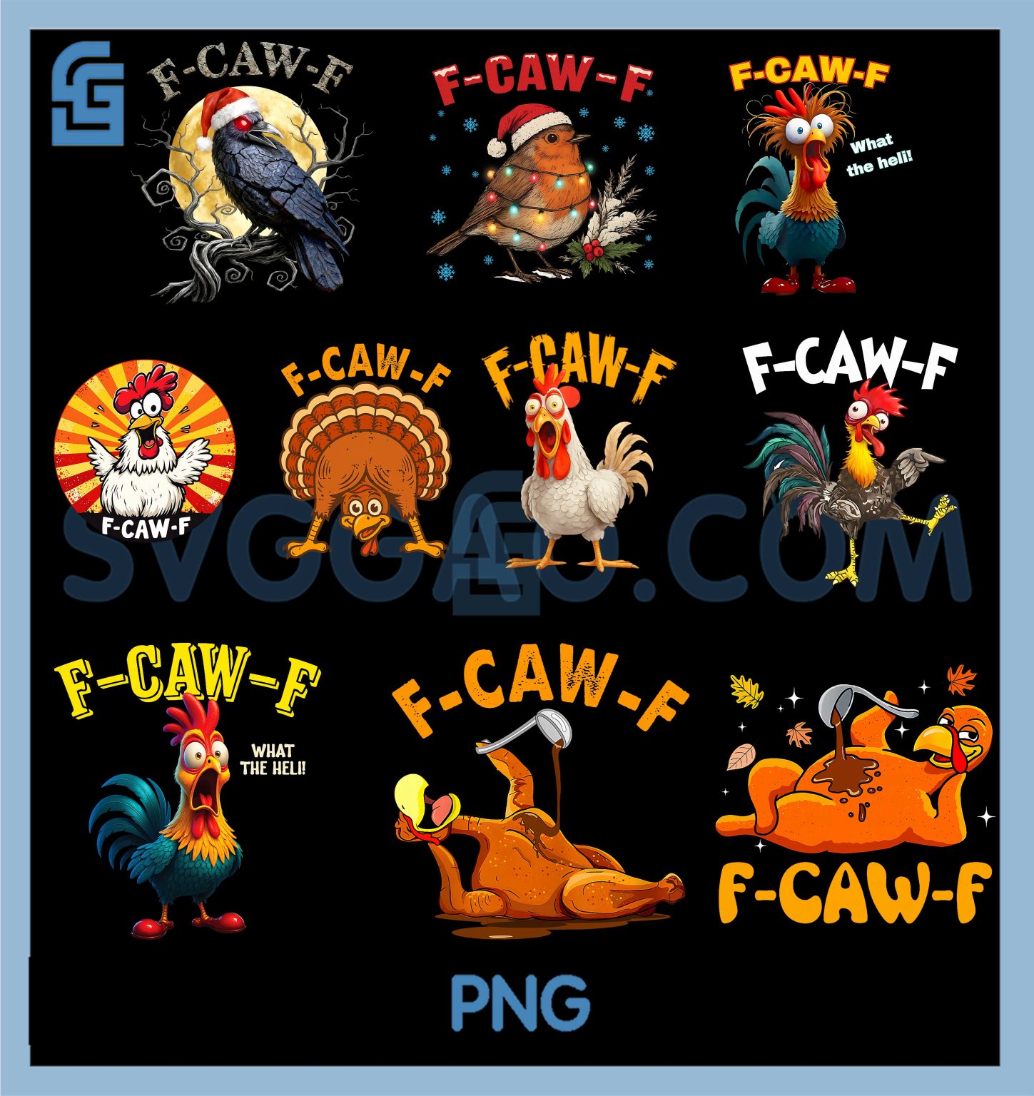 Funny F-Awk-F PNG Bundle, Chicken F-Caw-F Rooster Pun Retro Bundle PNG