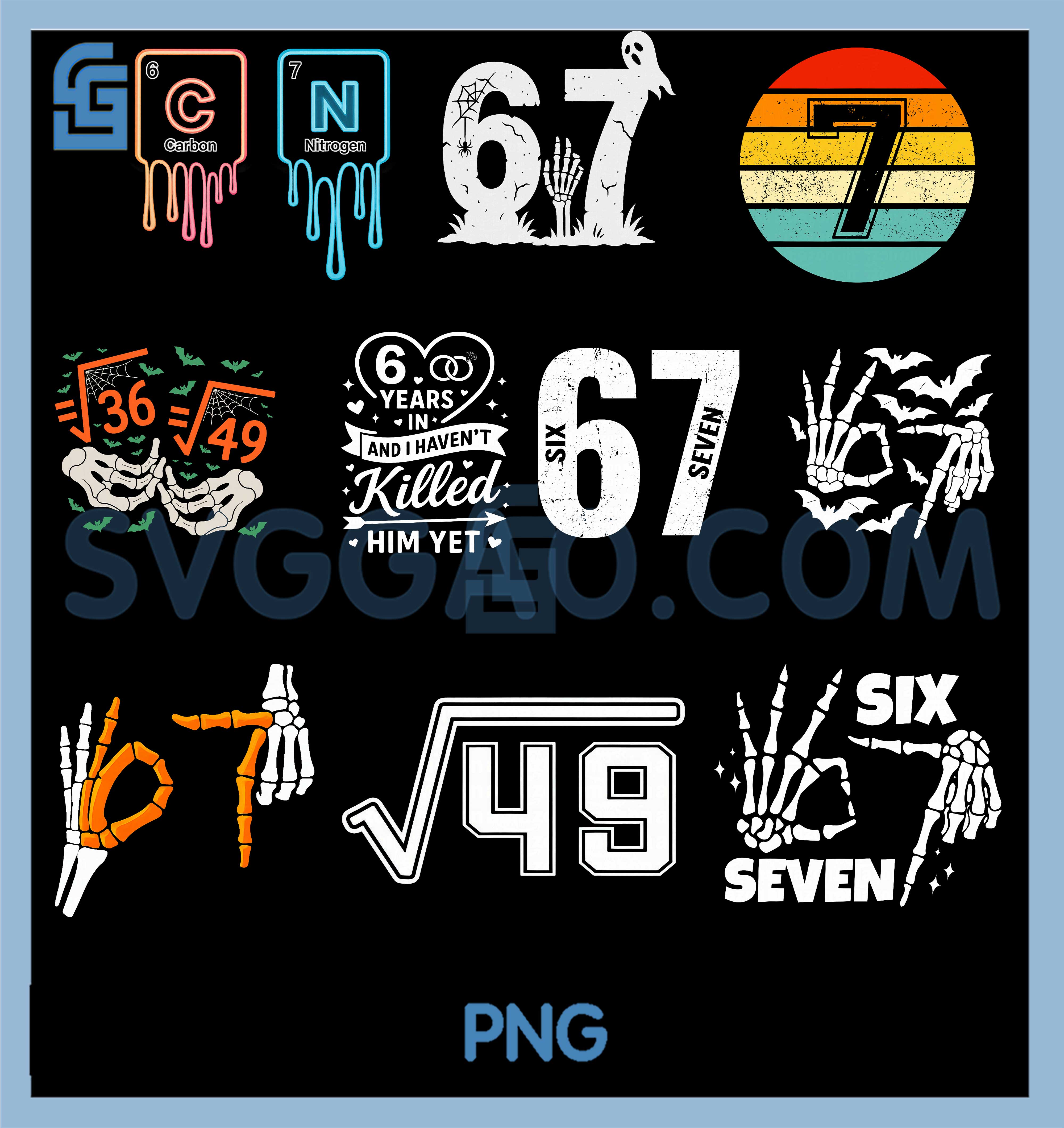 6 7 Meme Funny PNG Bundle, Skeleton Hands Halloween Bundle PNG, Couples ...