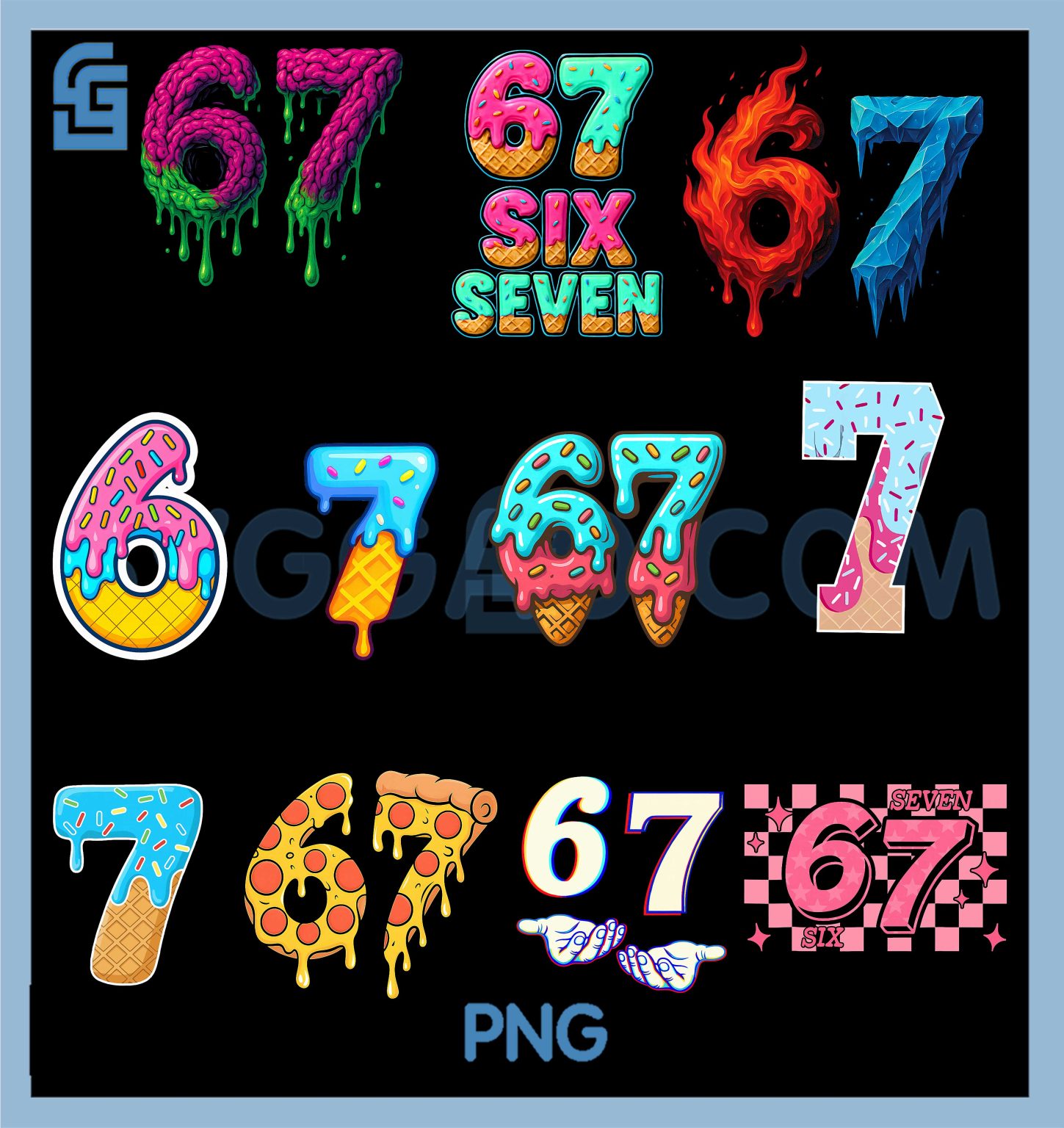 67 Ice Cream Drip PNG Bundle, Meme Six Seven Gen Alpha Slang Bundle PNG ...