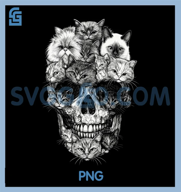 A Skull But Its Cats Kitty PNG, Skeleton Halloween Cat Skull PNG – SVGGAO